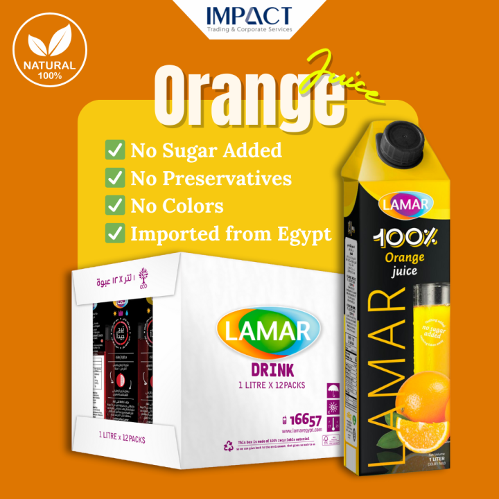 LAMAR Orange Juice [ 1L X 12pcs ] 100% Natural Imported From Egypt 100% ...