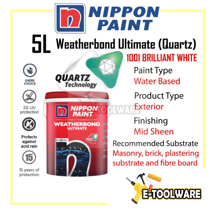 5L Nippon Paint Weatherbond Ultimate 1001 Brilliant White With Quartz ...