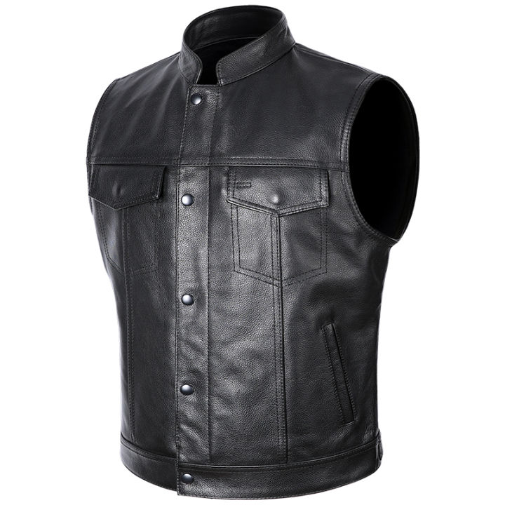 GRAZIA Classical Motorcycle Biker Leather Vest Men Leather Sleeveless ...
