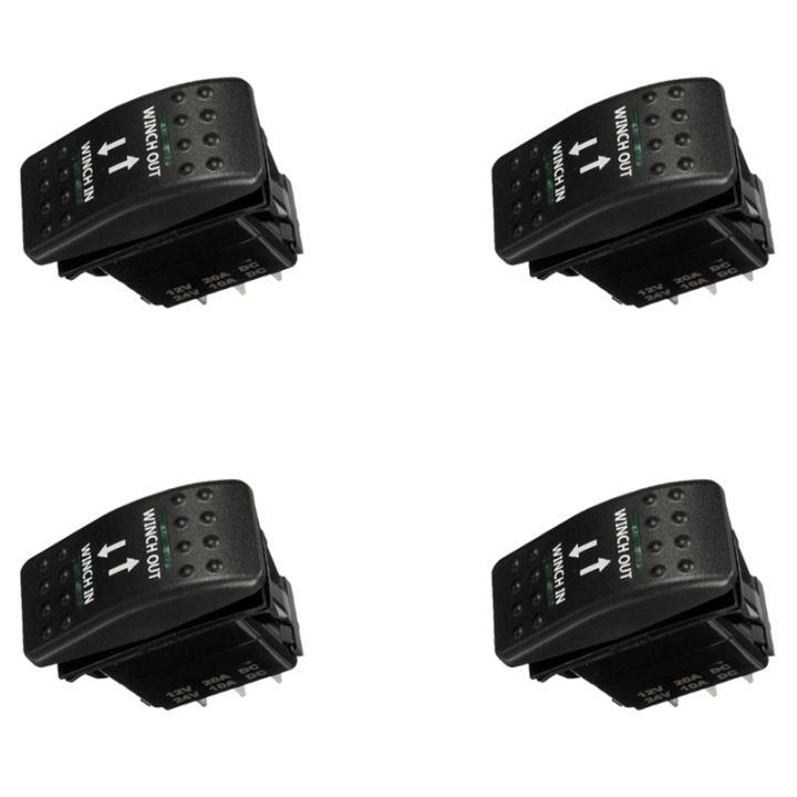 4X 12V 20A Winch in Winch Out ON-OFF-ON Rocker Switch 7 Pin LED Green ...