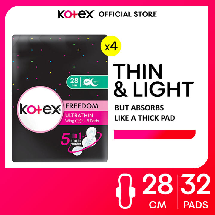 Kotex Freedom Ultrathin Sanitary Napkins 28cm - 8 Pads x 4 Packs (32 ...