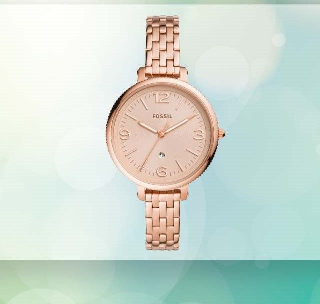 [Powermatic] Fossil ES4946 Monroe Three-Hand Date Rose Gold-Tone ...