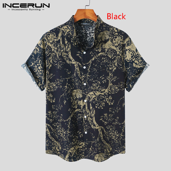 INCERUN Mens Short Sleeve Floral Shirts Casual Fit Beachwear Holiday ...