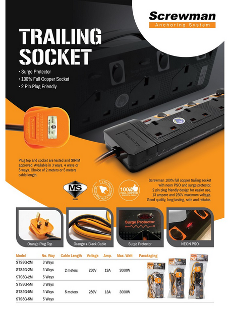 Screwman High Quality 3 4 5 Gang Heavy Duty Trailing Socket Extension Socket 2 5 Meter 1 25mm