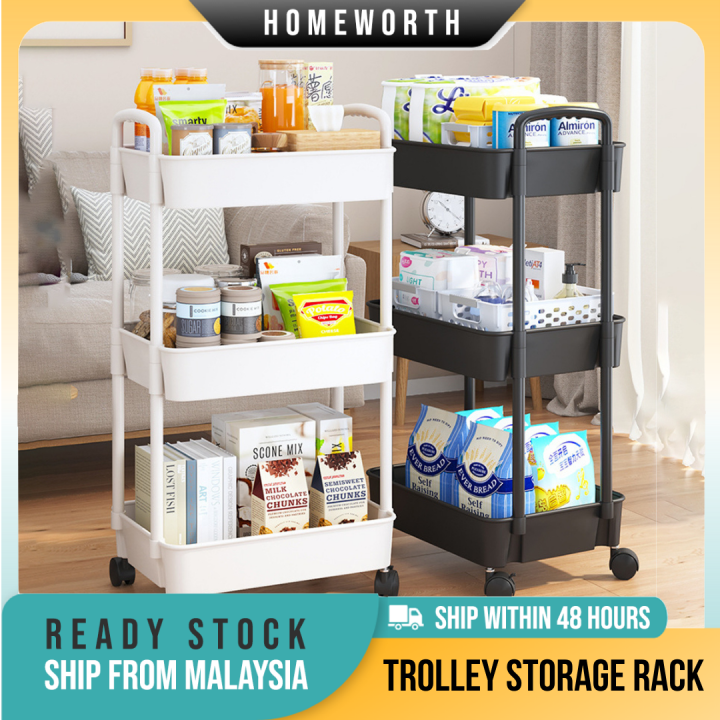 HOMEWORTH 3,4,5 Tiers Multifunction Storage Trolley Rack Office Shelves ...