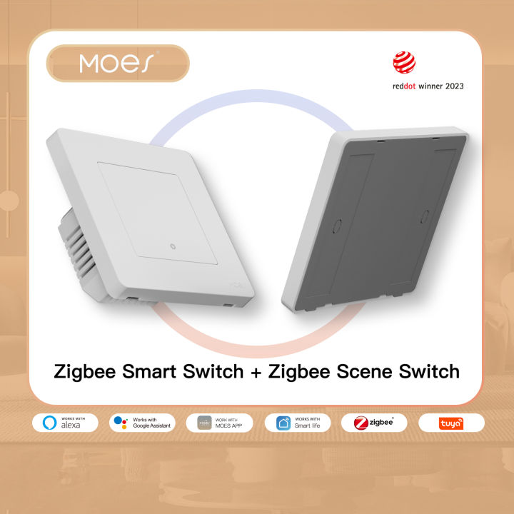 MOES Star Ring Tuya No Capacitor Need/No Neutral Need Smart ZigBee3.0 Push Button Switch/Scene ...