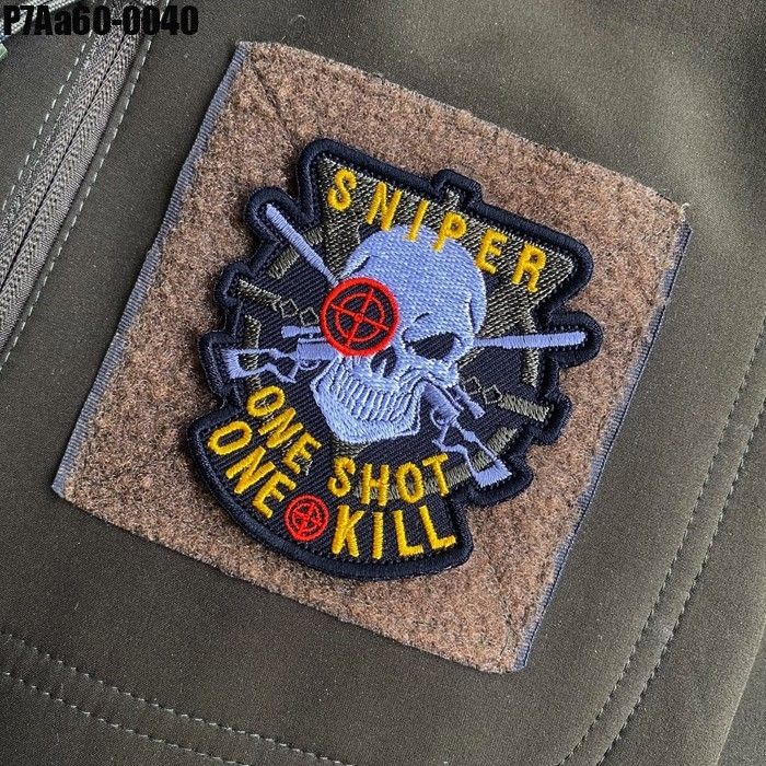 Embroidery velcro patch, Embroidered with SNIPER ONE SHOT ONE KILL pattern, size 8cm x 7.5cm ...