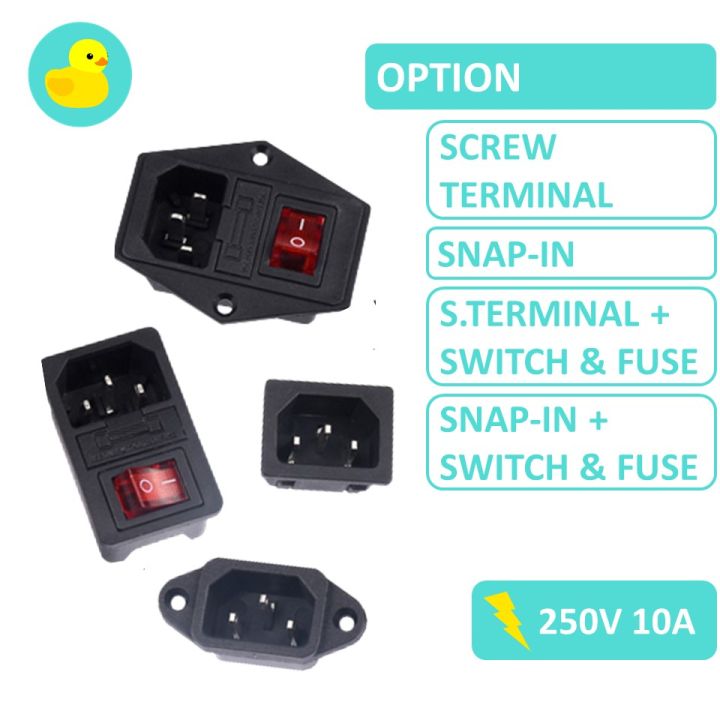AC Power Inlet Socket Panel Connector 250V 10A With LED Rocker Switch ...