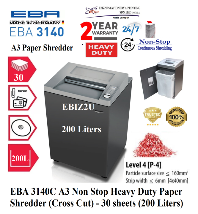 EBA 3140 C A3 Non Stop Heavy Duty Paper Shredder (Cross Cut) 4x40mm ...
