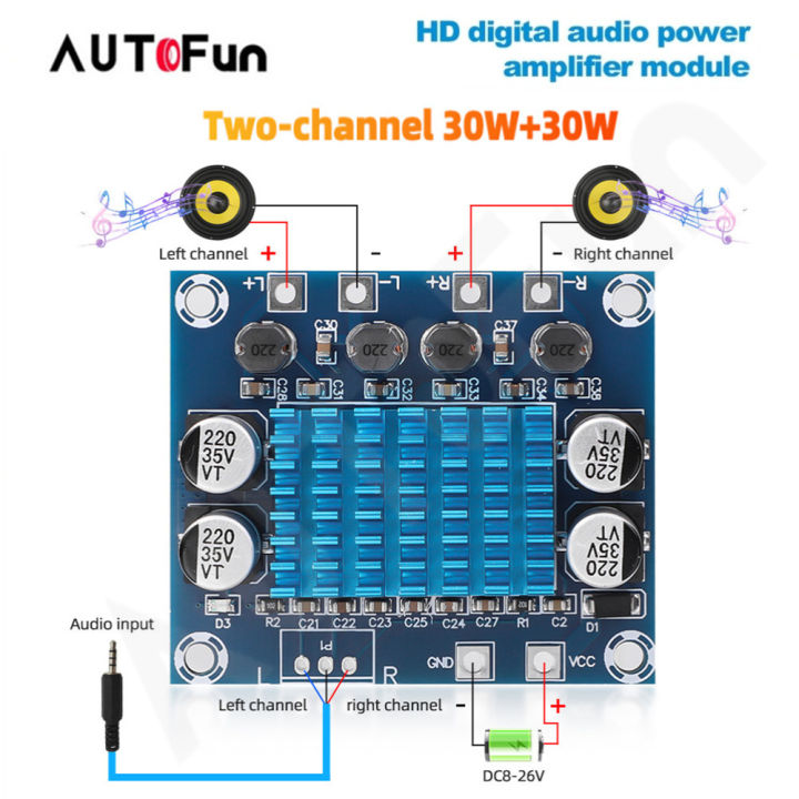 AUTOFun TPA3110 XH-A232 30W+30W 2.0 Channel Digital Stereo Audio Power ...