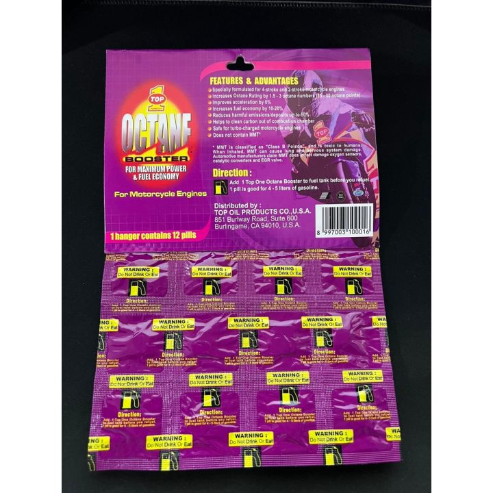 1PILL IS FOR 4-5 LITERS MOTORCYCLE ENGINES ONLY TOP ONE OCTANE BOOSTER ...
