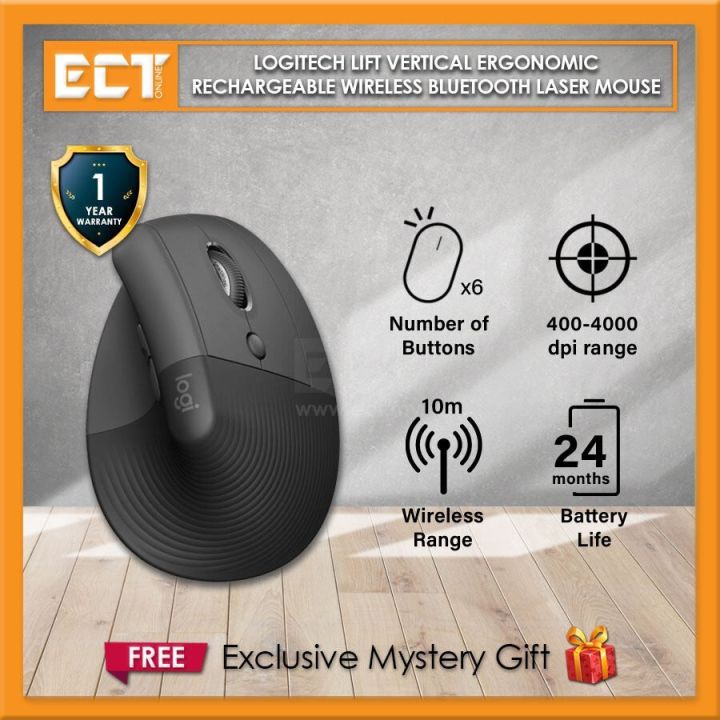 Logitech Lift Vertical Ergonomic Rechargeable Wireless Bluetooth Laser ...