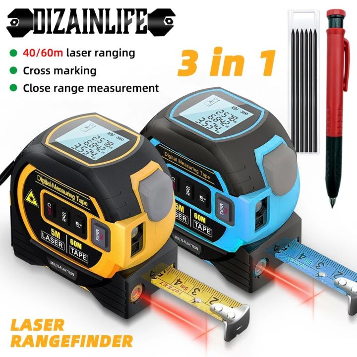 3in1 Laser Tape Measure 40/60M Meters Almighty Tool Tape Measure with Led Display Distance ...