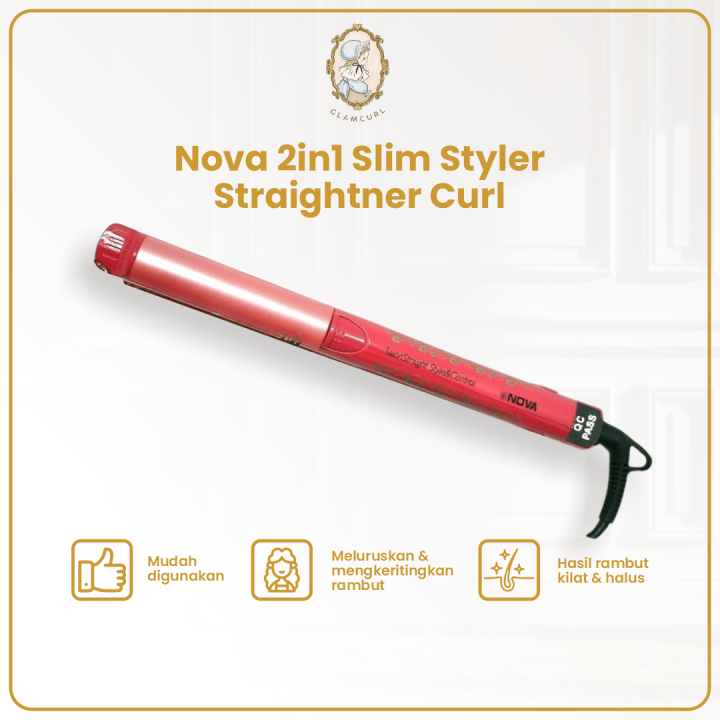 Catokan Rambut Nova 2in1 Slim Styler Catok Multifungsi Straightner Curl Lurus Curly Serbaguna ...