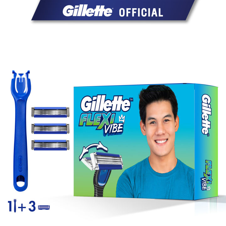 NEW Gillette Flexi Vibe - 1 Razor Handle + 3 Blade/Cartridge Refills [E ...