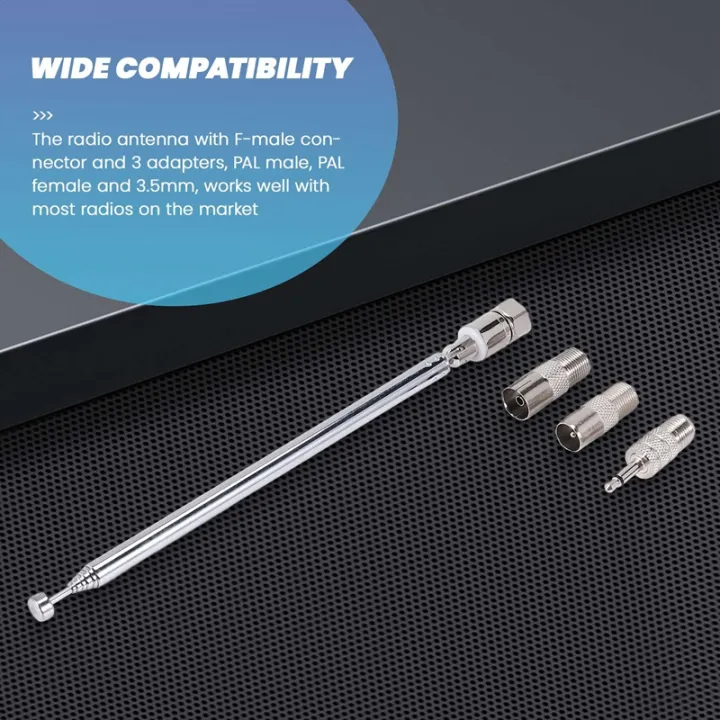 Rod Antenna 3.5mm Adapter FM Radio Antenna Replacement Telescopic Screw ...