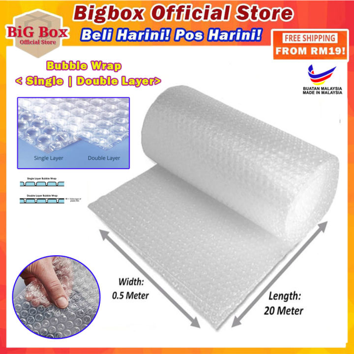 Bubble Wrap 20 meter x 0.5 meter Packing Packaging Plastic Wrap Single ...