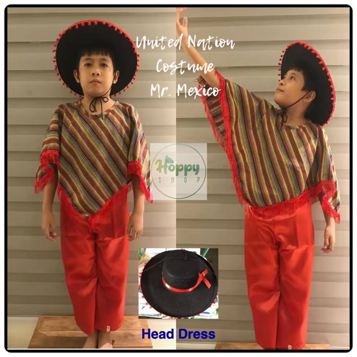 MEXICO PERU CHILE ECUADOR FOR BOY UNITED NATION COSTUME PONCHO WITH HAT ...
