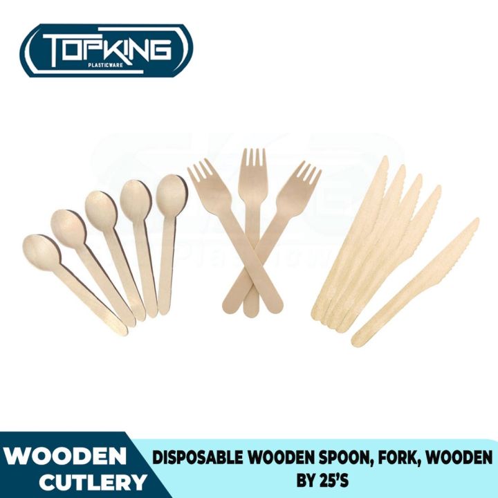 TOPKING DISPOSABLE WOODEN SPOON, FORK, AND KNIFE 25-50PCS/PACK | Lazada PH