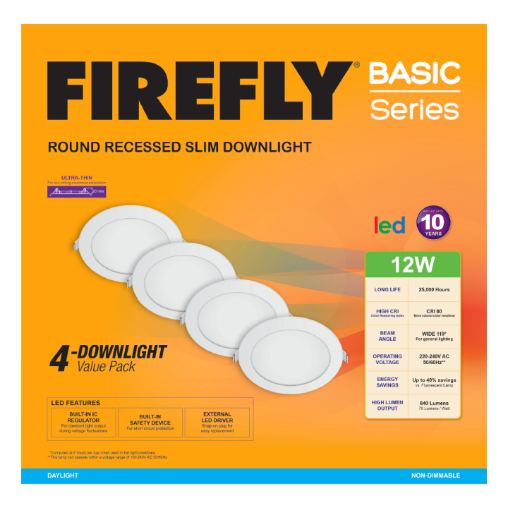 Firefly Basic Series 4-LED Round Recessed Slim Downlight Value Pack ...