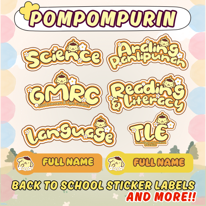 Customized PomPomPurin Subject and Name Label Waterproof Sticker Back ...