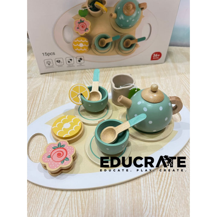educratePH 15pcs Wooden Afternoon Tea Set / Pretend Play toy teacup ...