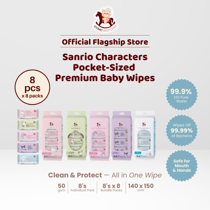 [Pocket-Sized] Iconic Babycare x Sanrio Baby Wipes Sanrio Characters 8'S x 8 Packs | Lazada
