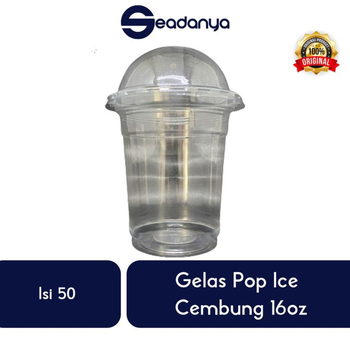 Gelas Pop Ice 16oz (ISI 50) + Tutup Cembung Cup Plastik-Gelas Minuman ...