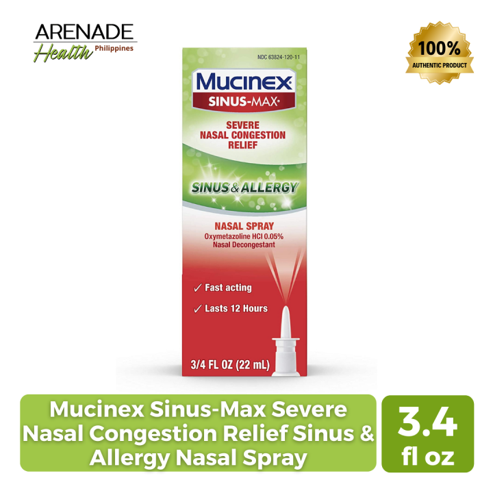 Mucinex Sinus-Max Severe Nasal Congestion Relief Sinus & Allergy Nasal ...
