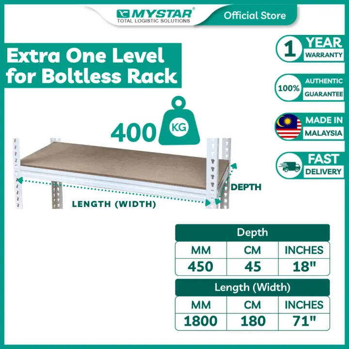 MYSTAR Boltless Rak 400Kg 45Cm (D) X180cm (W) menambah 1 Rak Tahap ...