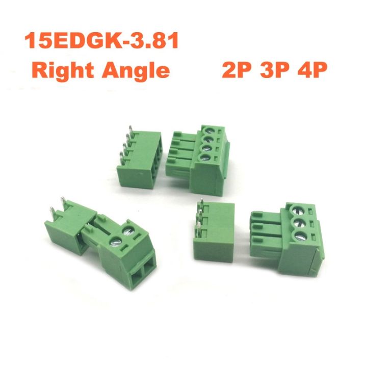 10pcs Pitch 3.81mm Screw Plug-in PCB Terminal Block Right Angle Pin 2/3 ...
