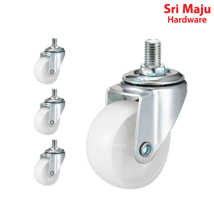 MAJU NYC-SC12 Screw 2” Swivel Nylon Caster 360 Degree White PP Rubber ...