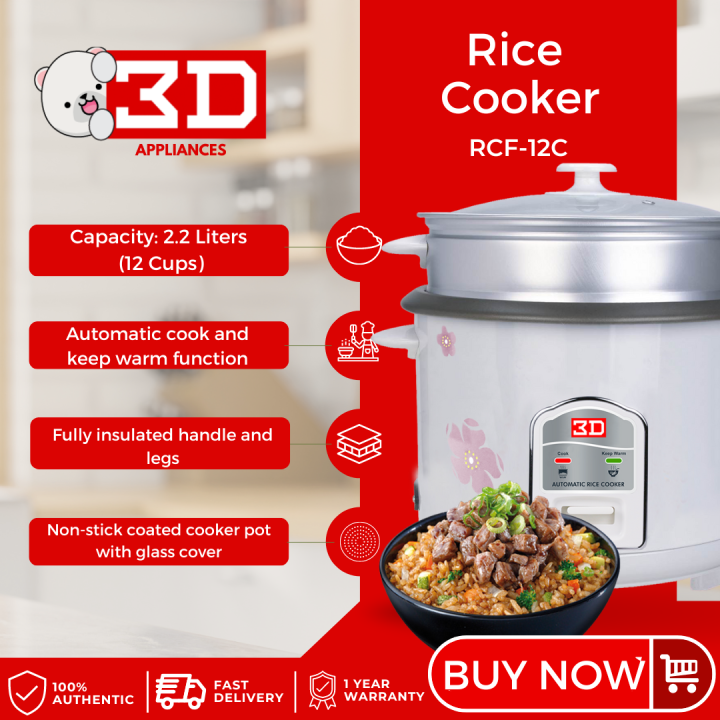 3D RCF-12C Rice Cooker 8.5L w/ Flower Design & Steamer | Lazada PH