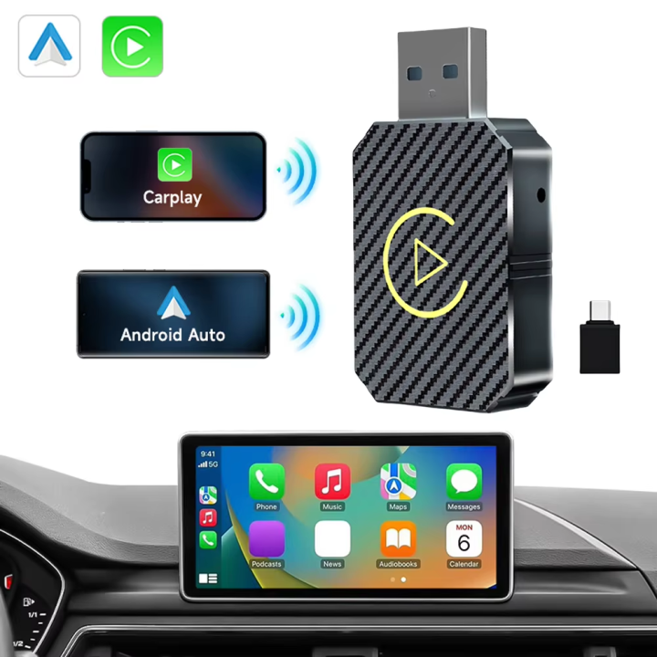Wireless Carplay Android Auto Adapter 2 in 1 Mini Box Plug&Play CarPlay AI Box BT WiFi for Wired ...