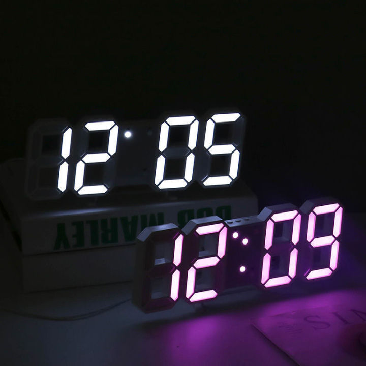 3D LED Wall Clock 12 / 24 Hour Display Modern Digital Alarm Clocks Desk ...
