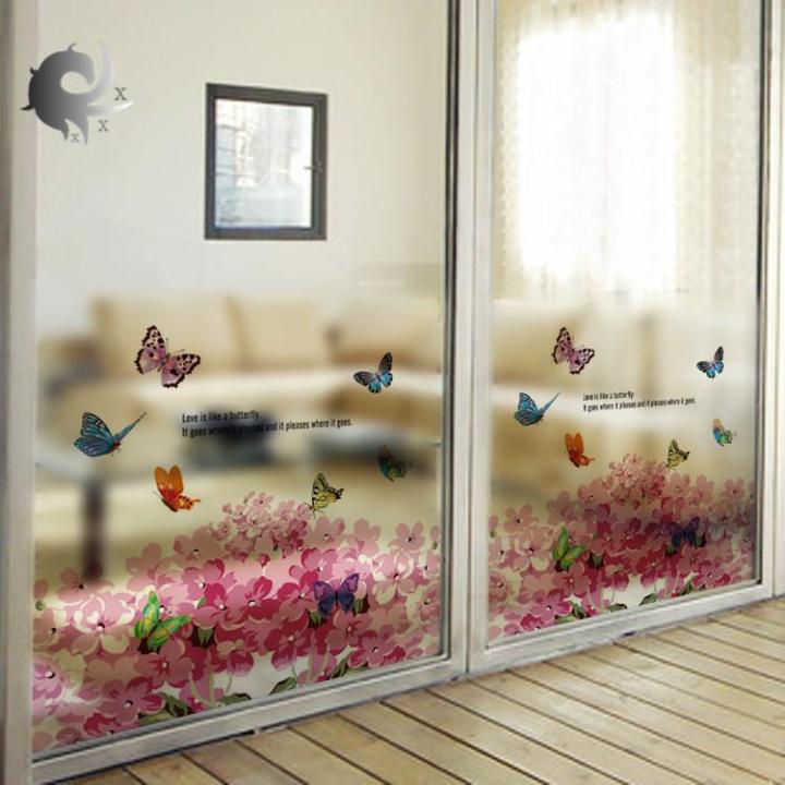 Hydrangea window sliding door bathroom with glue frosted glass film ...