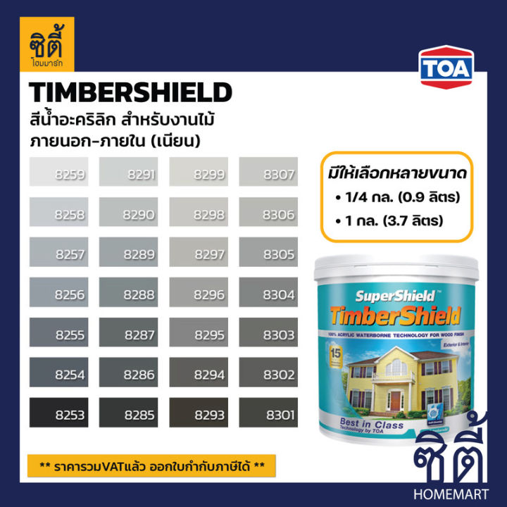 TOA Paint TimberShield เนียน ภายนอก (1/4กล. , 1กล.)( เฉดสี เทา ) สีผสม ...