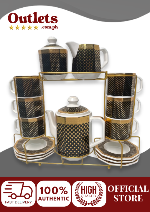 17PCS Unique Ceramic Elegant and Modern design Tea Set with metal Stand ...