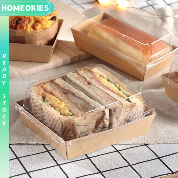 Kraft Sushi Tray Rectangular Square Clear Lid Plastic Container Kraft ...