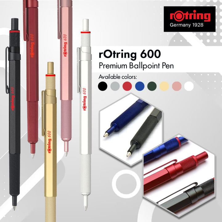 rOtring 600 Premiun Ballpoint Pen - Medium Tip, Full Metal, Hexagonal ...