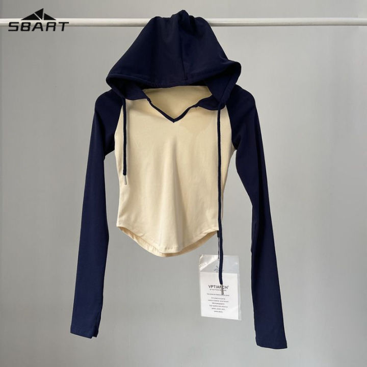 SBART เสื้อครอปแขนยาวคอวีรัดรูปผ้ายืดเข้ารูปแนวสปอร์ตแฟชั่นสุดฮอตเสื้อ ...