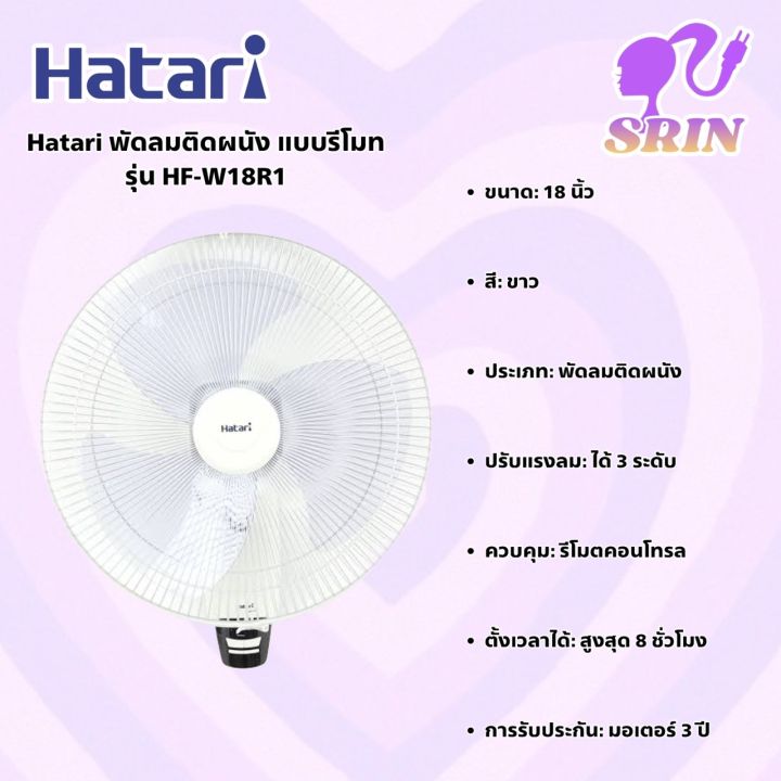 Hatari พัดลมติดผนัง แบบรีโมท 18 นิ้ว HF-W18R1 | Lazada.co.th