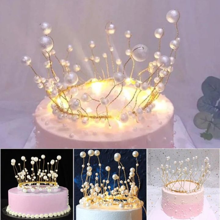 Pearl Princess Crown Cake Topper Wedding Cake Decorating Shiny Cake ...