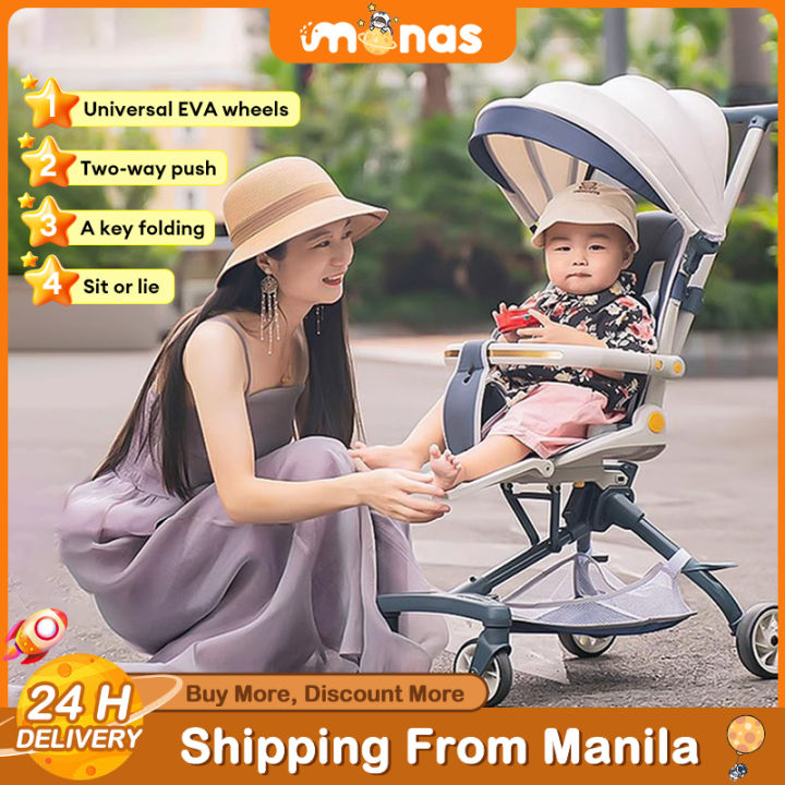 Baby Stroller Sit or Lie Foldable Stroller for Toddler Two-way Pram ...