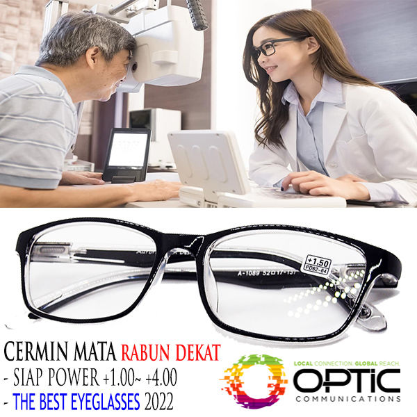 CERMIN MATA RABUN DEKAT BINGKAI HITAM UNISEX CRYSTAL CLEAR LENS READING ...