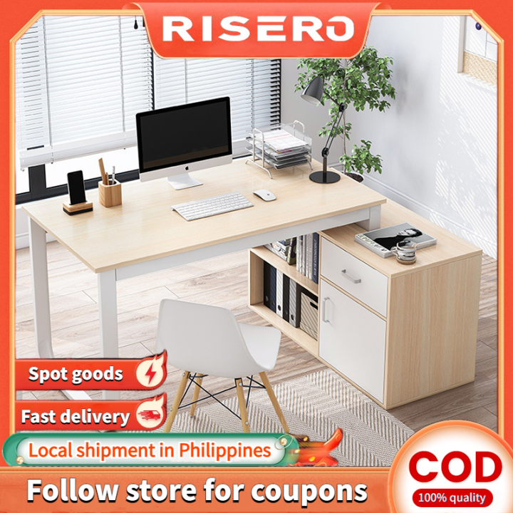 RISERO Computer Table Office Table Home Office Desk With Bookshelf ...