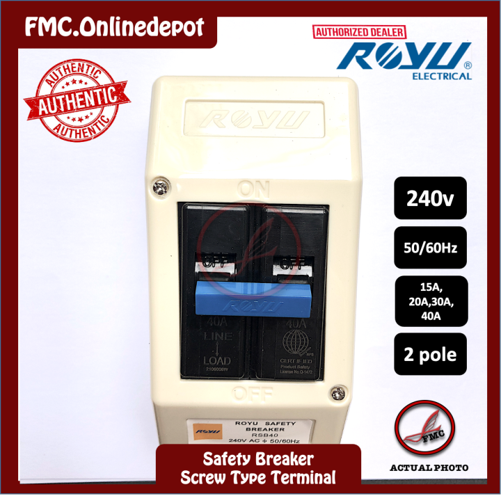 ROYU - Safety Breaker Screw Type Terminal - 15A 20A 30A 40A - 2 Pole ...
