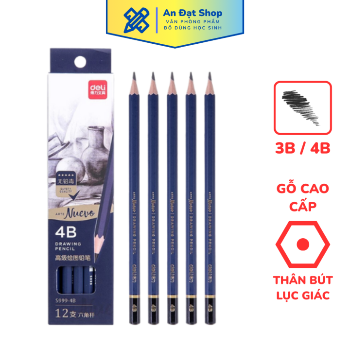 (Hộp 12 Cây) Bút Chì Gỗ Cao Cấp 3B 4B Deli S999 | Lazada.vn