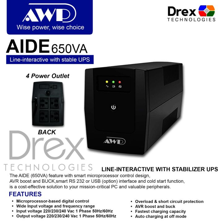 AWP 650VA Line-Interactive UPS Uninterruptible Power Supply | Lazada PH