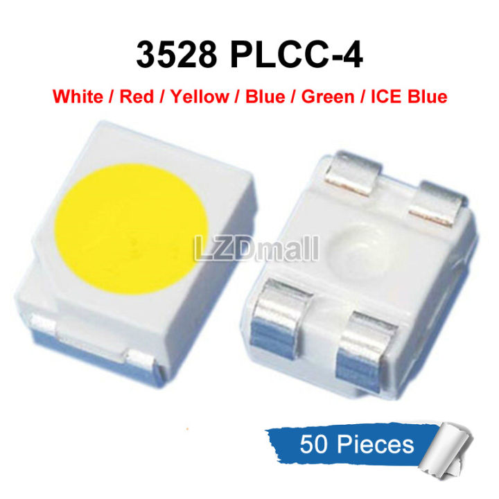 50Pcs 3528สีขาว SMD LED Common Anode 1210 3V 20mA SMT PLCC-4 Super ...